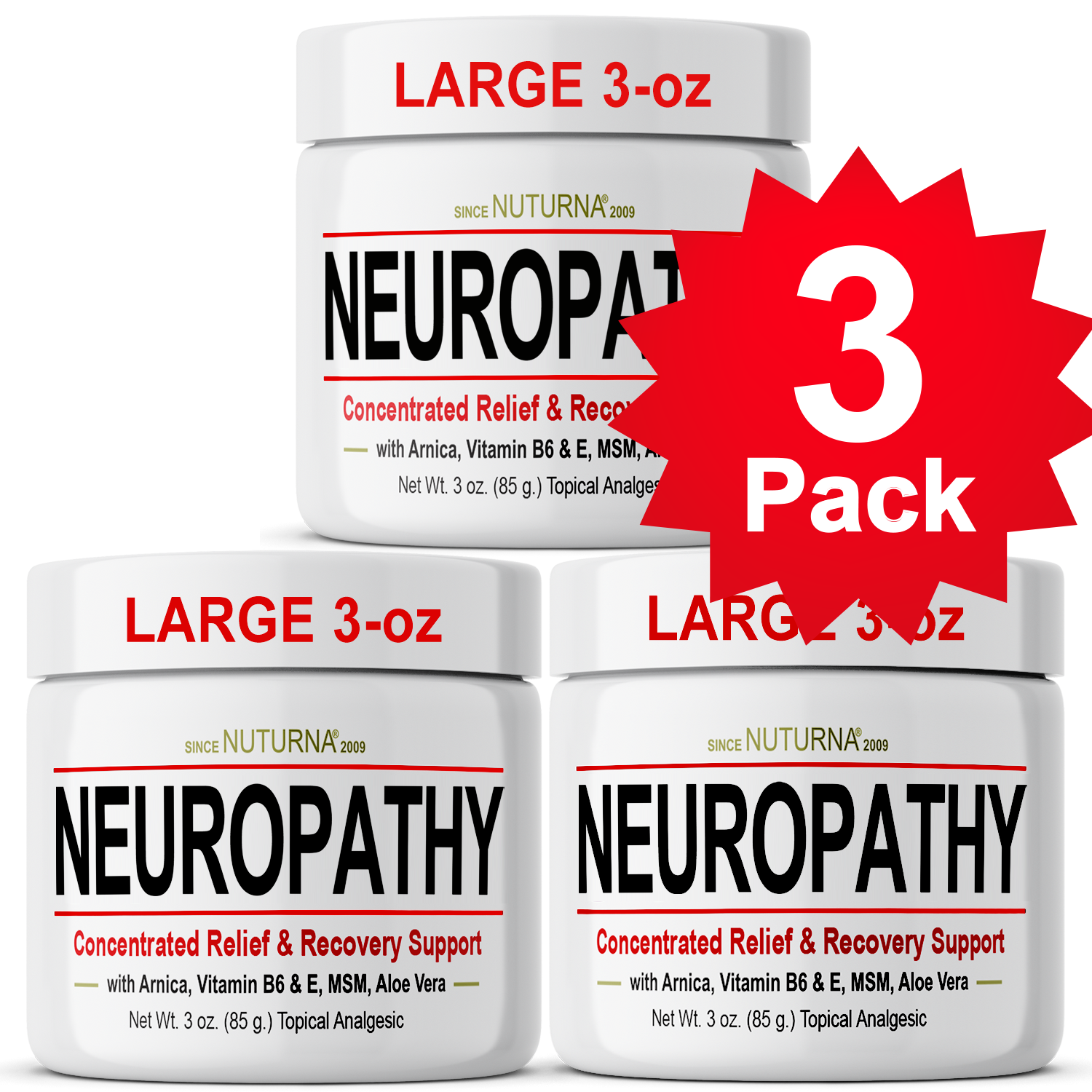 (3 Pack) Fast-Acting Neuropathy Nerve Relief Cream - Max Strength Larg